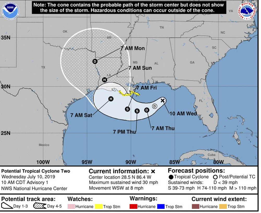 National Hurricane Center issues first forecast “cone” on Gulf system ...